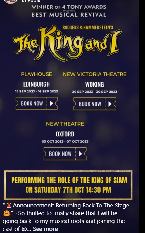 Sam Yo Announces Return to the Stage in "The King and I" - The Clip Out