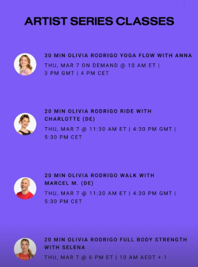 Peloton's Olivia Rodrigo Artist Series - The Clip Out