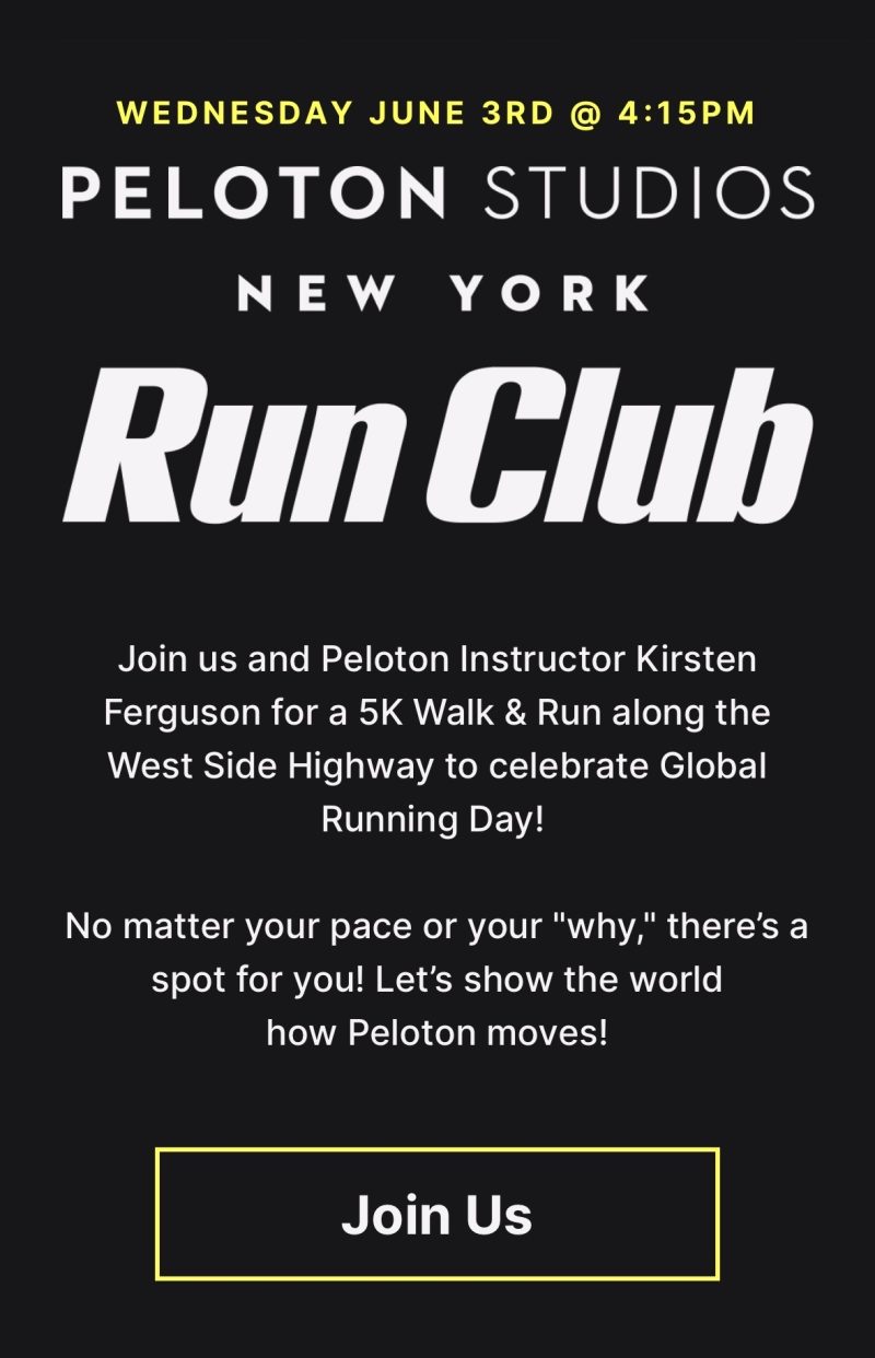 Free Peloton Studios New York Global Running Day Run Club: June 3 - The ...