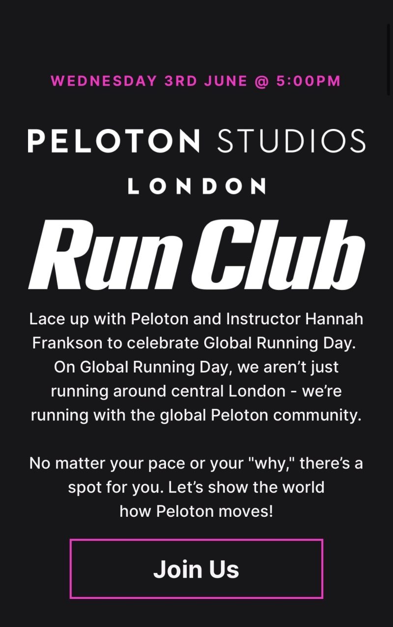 Peloton Studios London Global Running Day Run Club: June 3 - The Clip Out
