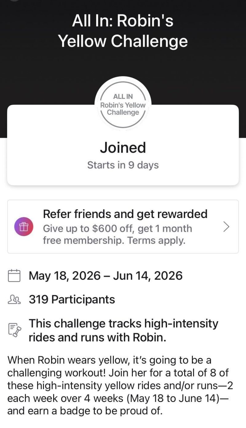 Peloton Launches Robin's Yellow Challenge - The Clip Out